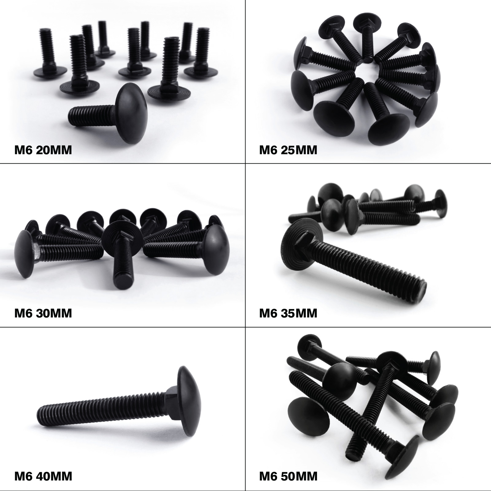 M6 Black Stainless Steel Carriage Bolts Cup Square Coach Screws From