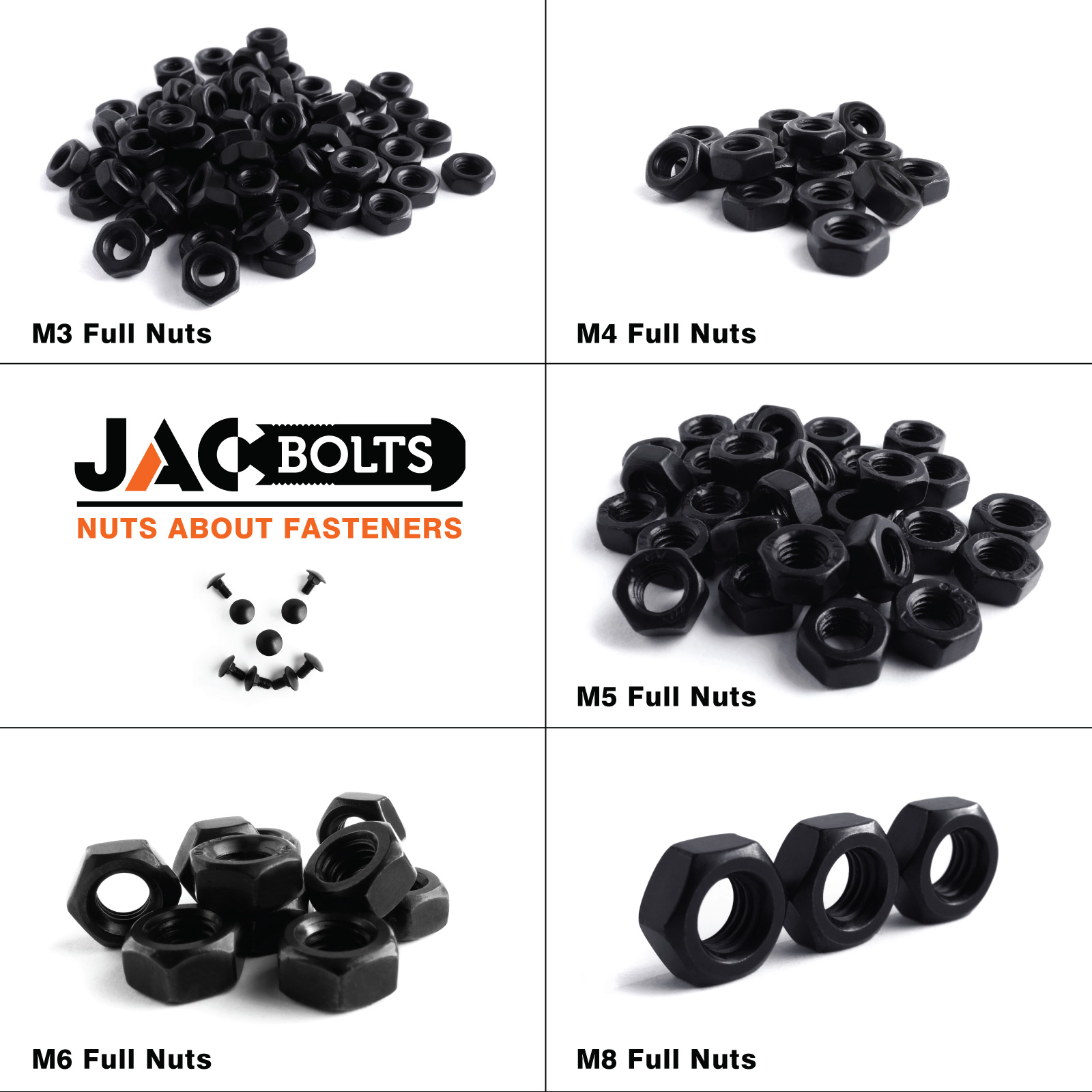 Black Stainless Steel A2-70 Full Nuts or Dome Nuts M3, M4, M5, M6, M8 ...